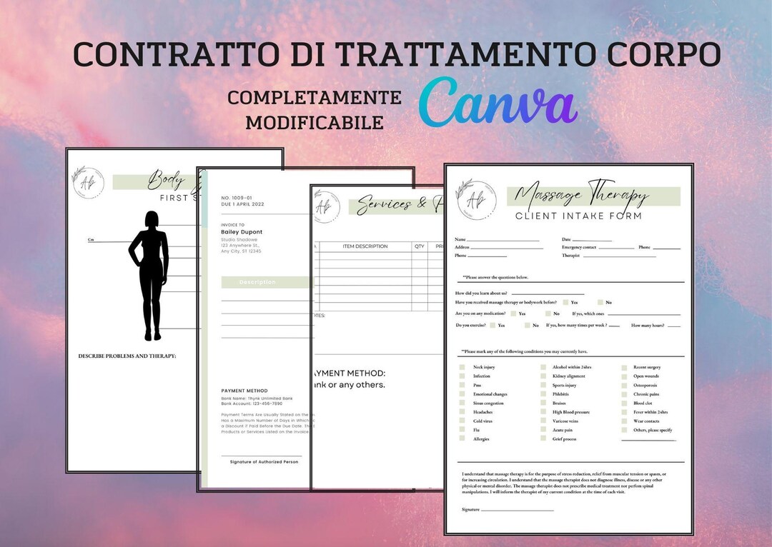 Editable Consultation Body Form Client Intake Form Beauty Salon ...