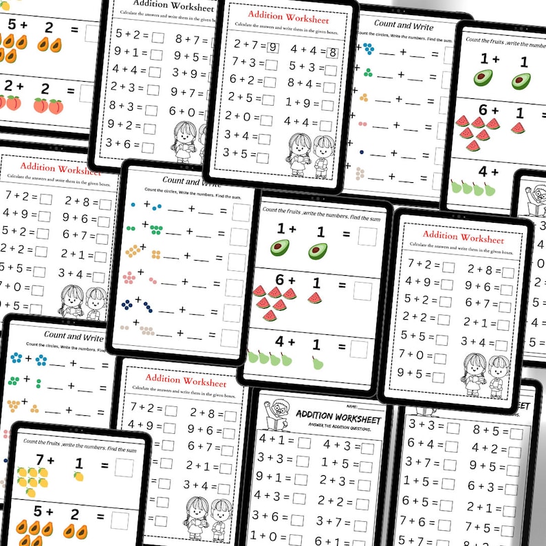 52 Printable Addition Math Worksheet for Kids - Etsy