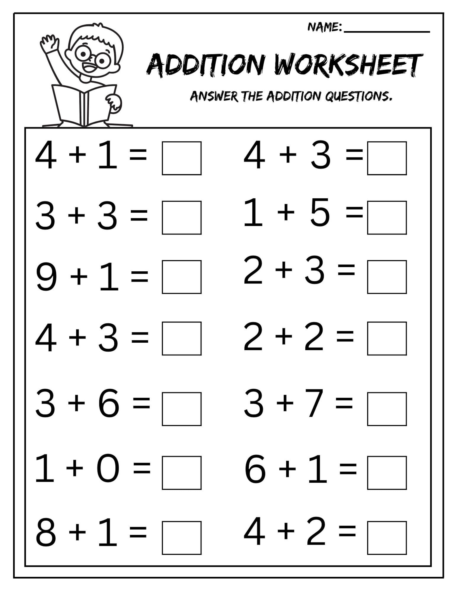 52 Printable Addition Math Worksheet for Kids - Etsy