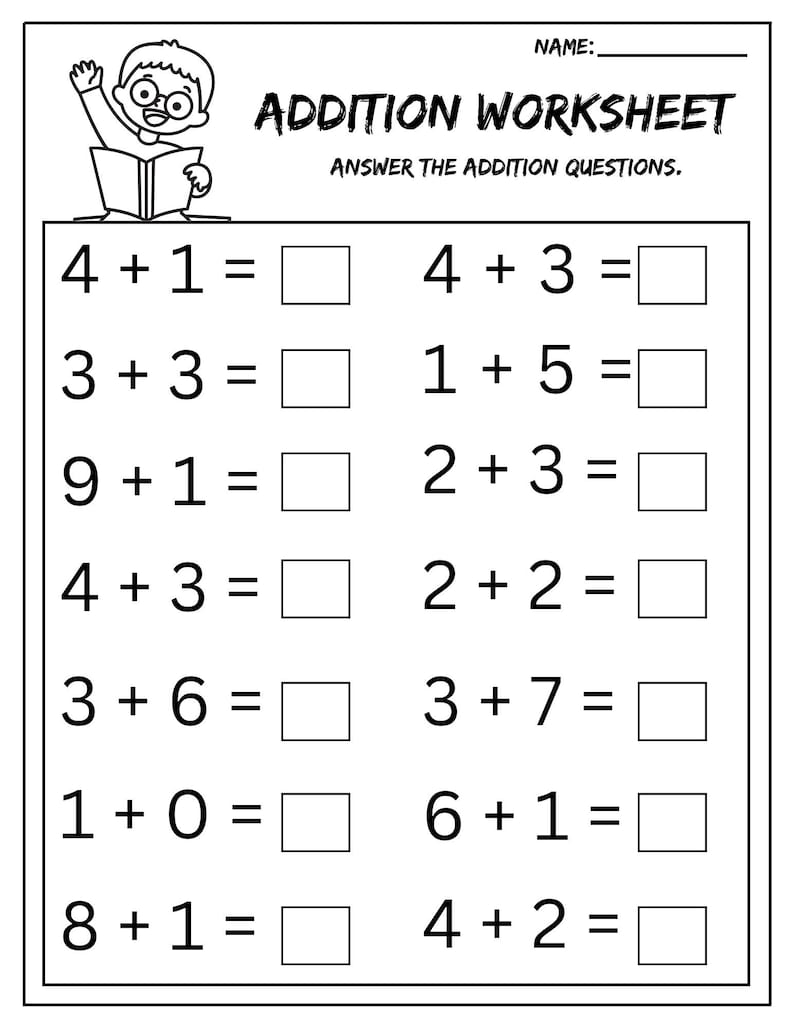 52 Printable Addition Math Worksheet for Kids - Etsy