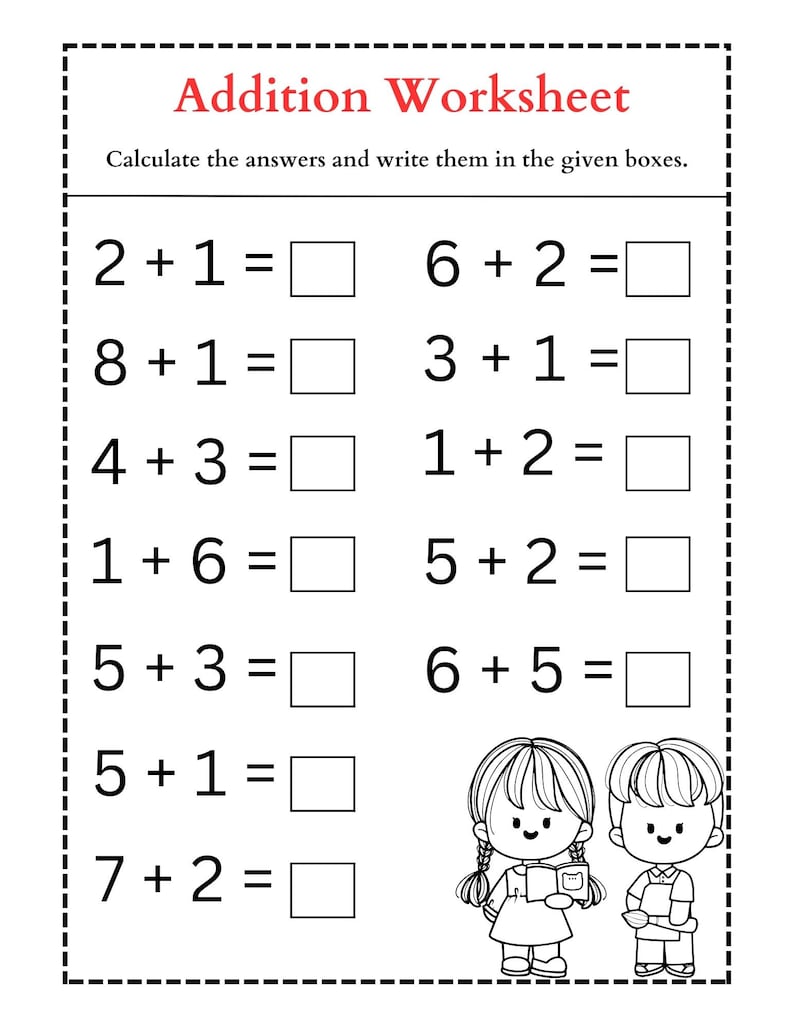 52 Printable Addition Math Worksheet for Kids - Etsy