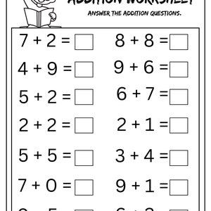52 Printable Addition Math Worksheet for Kids - Etsy