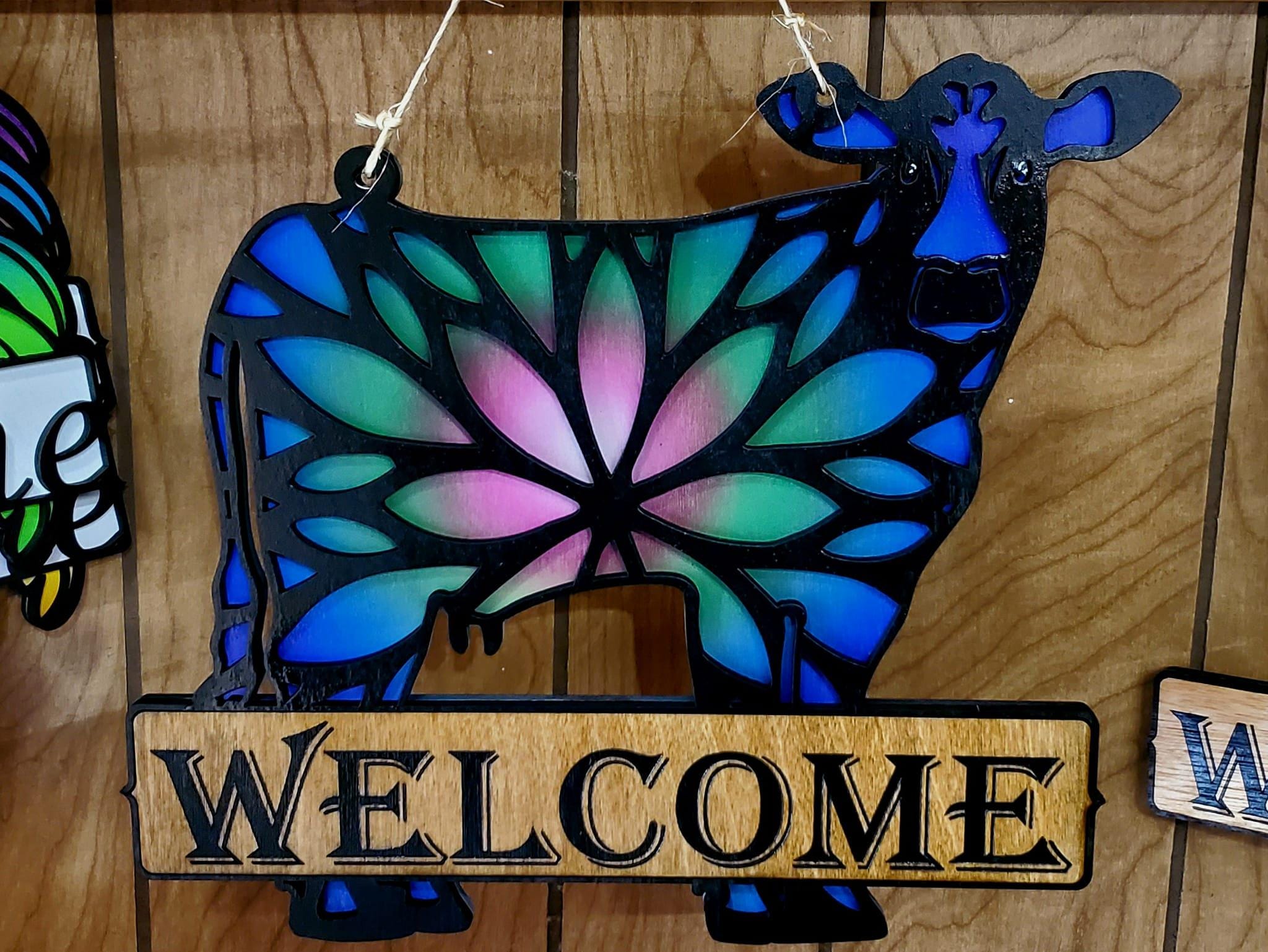 Unique Hand Painted Cow Sign for Your Home Entryway. Welcome Sign. Door ...