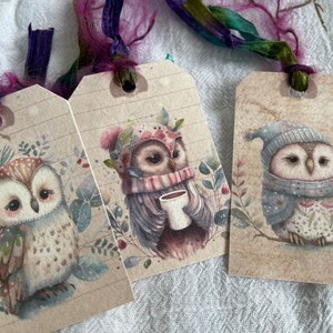 Handmade Paper Winter Owl Gift Tag Set - Etsy