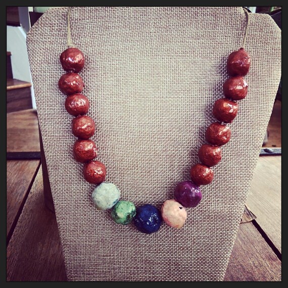 Handmade Paper Beaded Necklace multi-color | Etsy