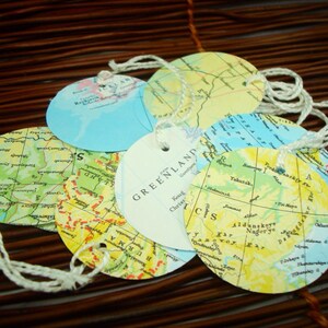 Vintage Map Tags - Set of 10 - Round - Etsy