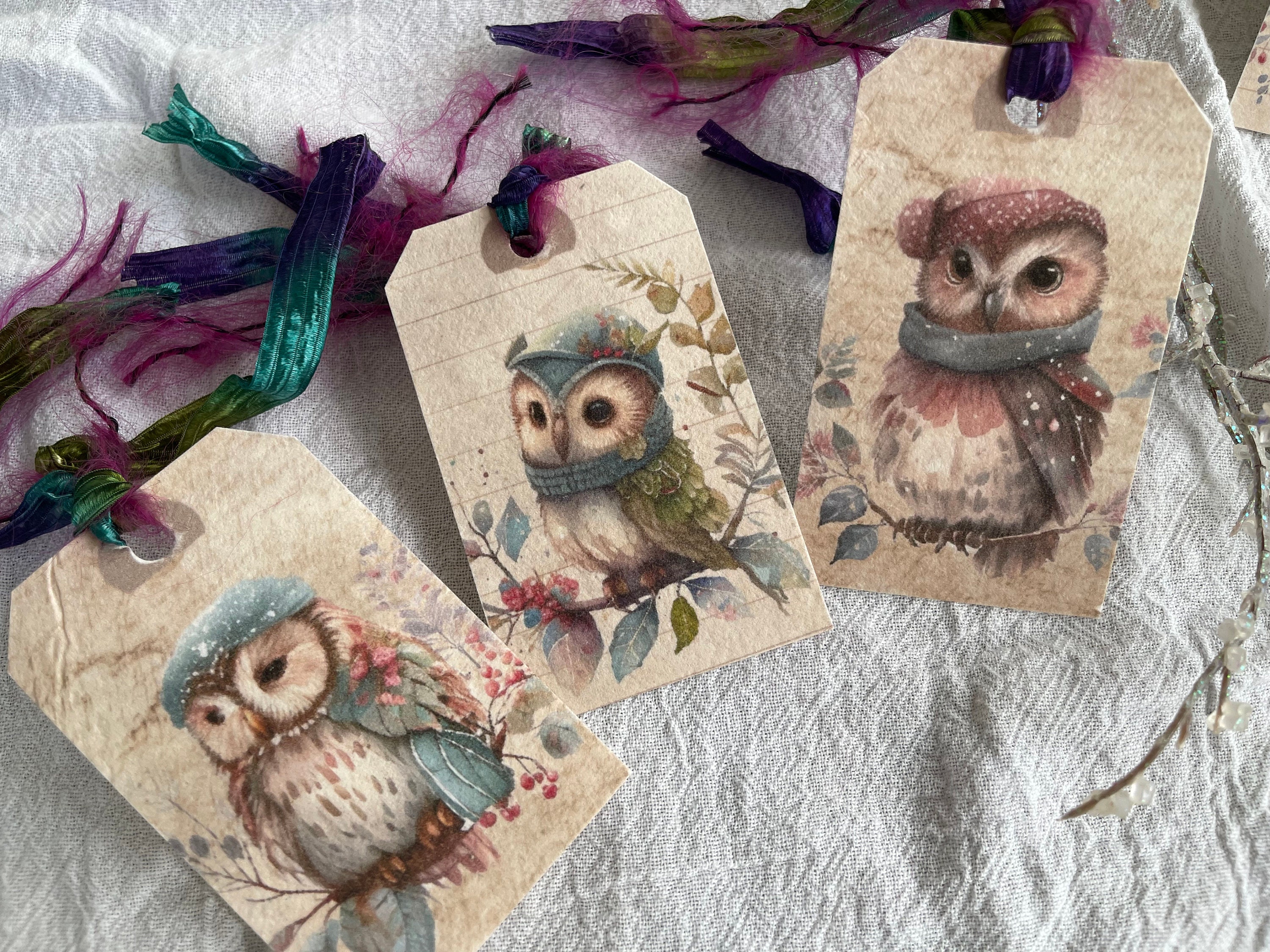 Handmade Paper Winter Owl Gift Tag Set - Etsy