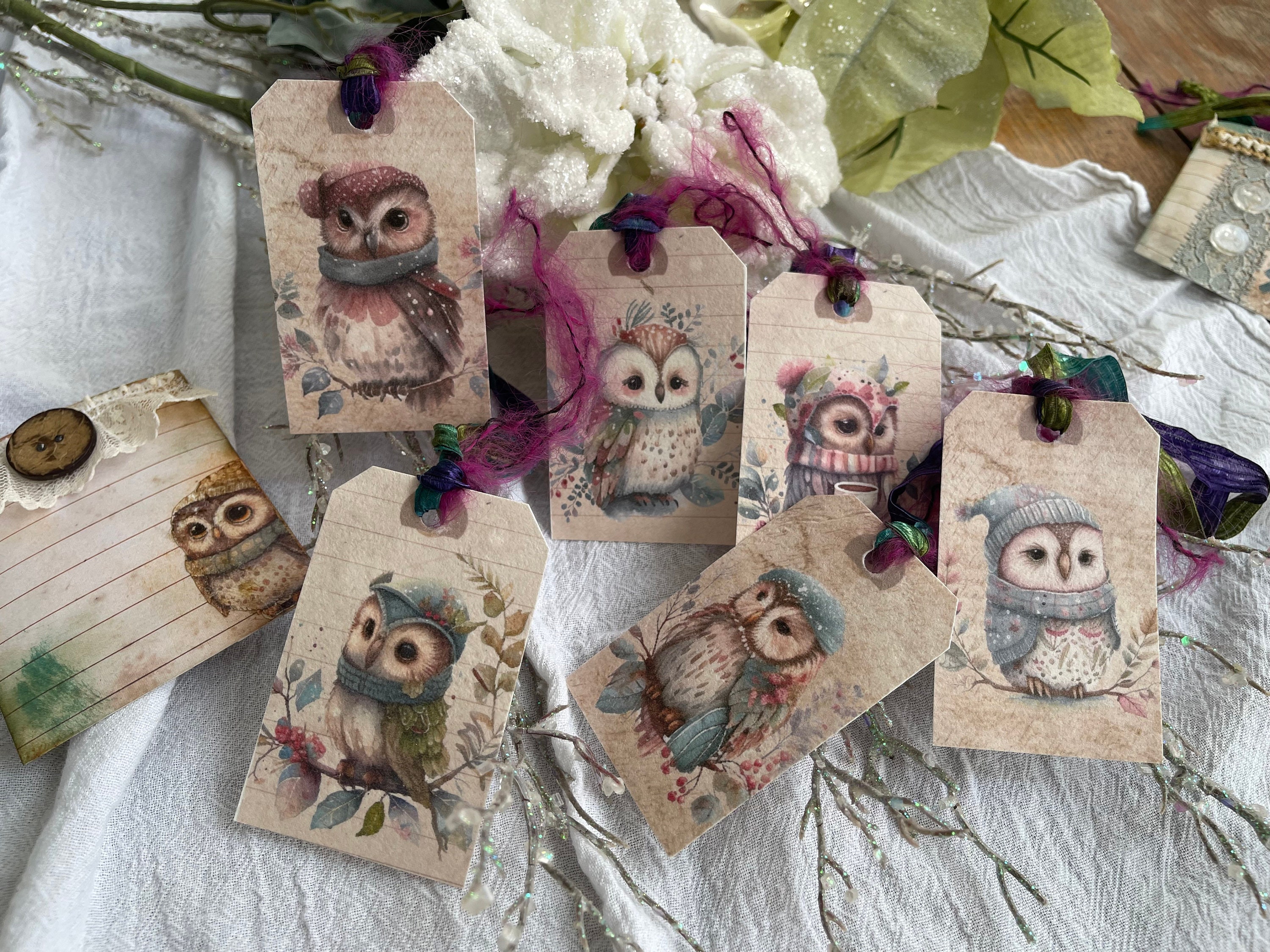 Handmade Paper Winter Owl Gift Tag Set - Etsy