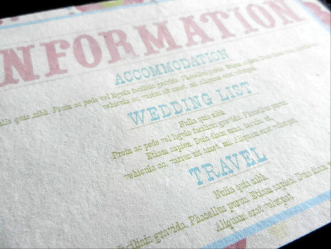 Information Card Inserts for Wedding Invitations - 20 - Sustainable ...