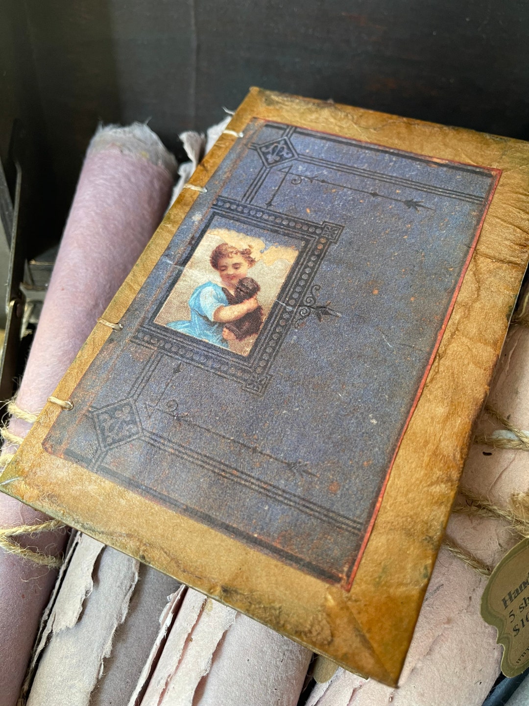 Mini Faux Leather Handmade Paper Vintage Antiqued Aged Notebook Journal ...