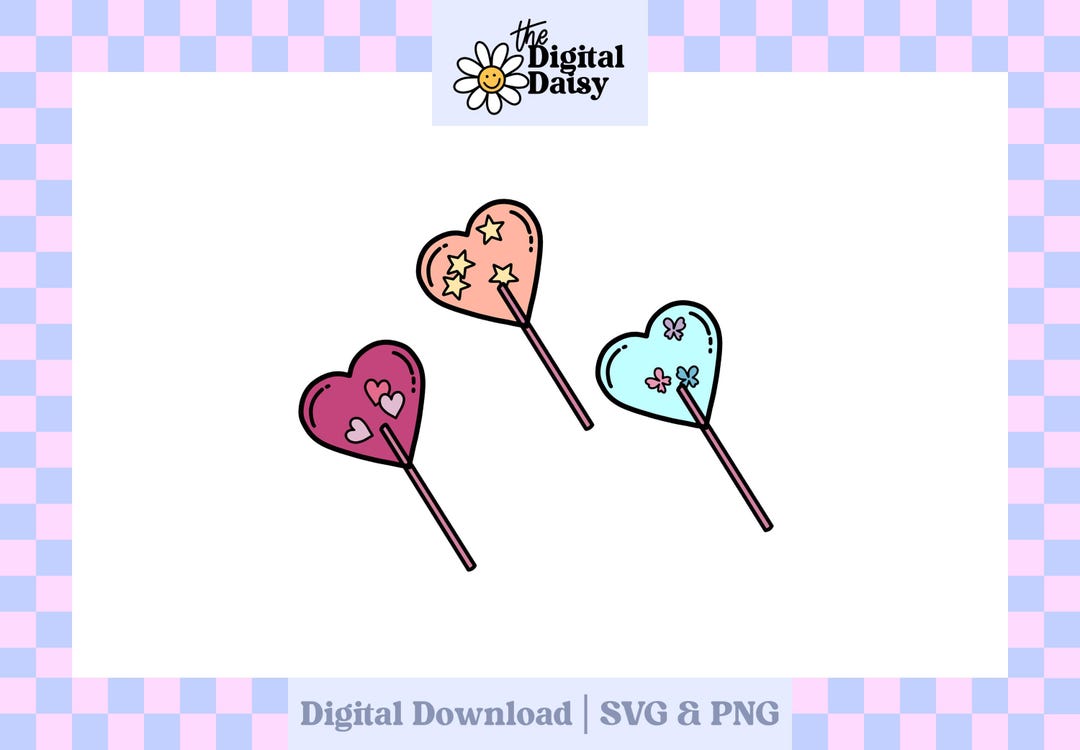 Kawaii Heart Lollipop SVG & PNG, Heart Shaped Lollies, Retro Art, 90s ...