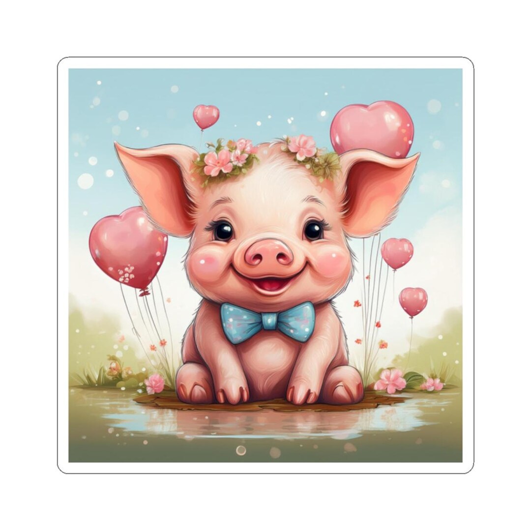 Piglet Stickers, Adorable Pig Sticker, Bow Tie, Balloons, Cute Animal ...