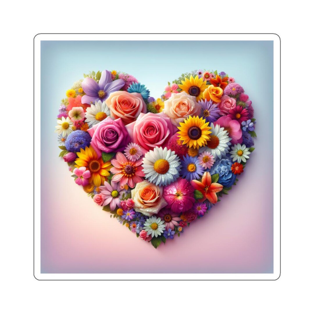 Floral Heart Kiss-cut Stickers, Flower Sticker, Romantic Decals ...