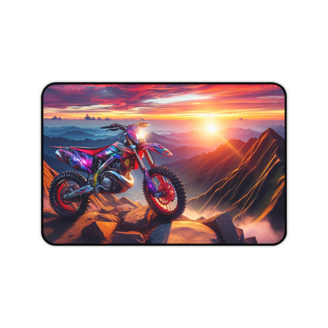 Colorful Mountain Sunset Motorcycle Desk Mat, Desk Accessory, Gamer ...