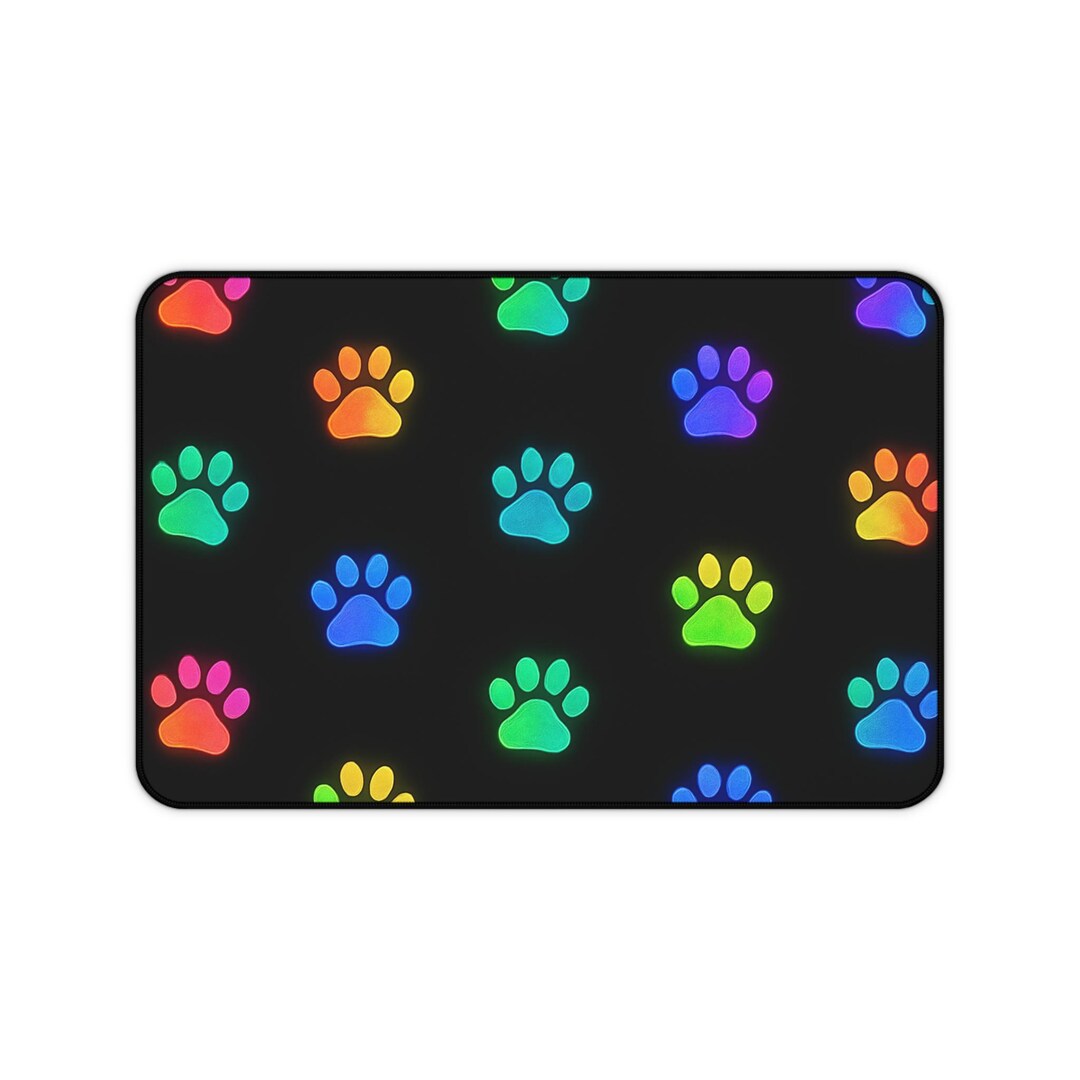 Rainbow Paw Print Desk Mat: Colorful Pet Lover Office Decor - Etsy