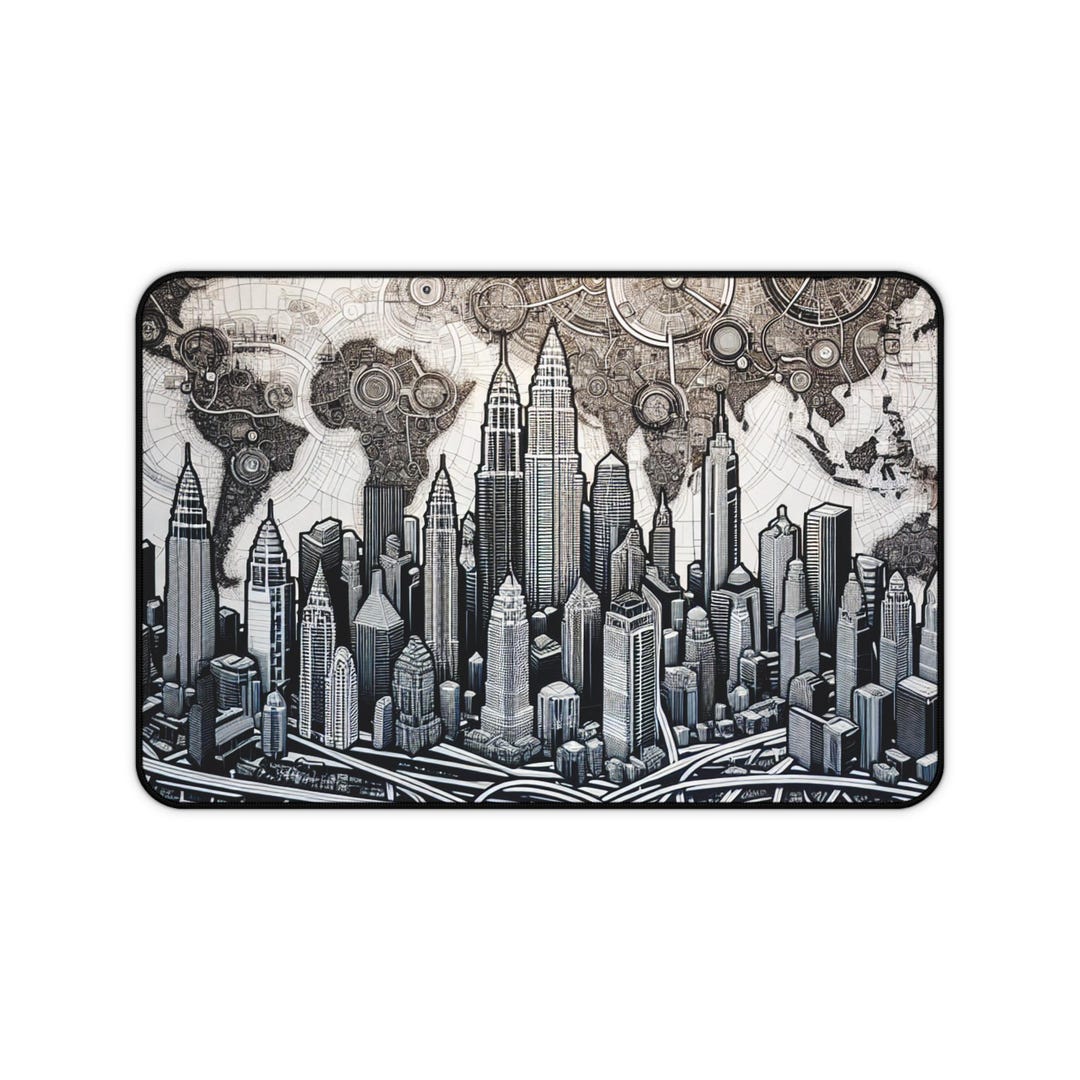 Cityscape Desk Mat: Urban Skyscraper Office Decor - Etsy