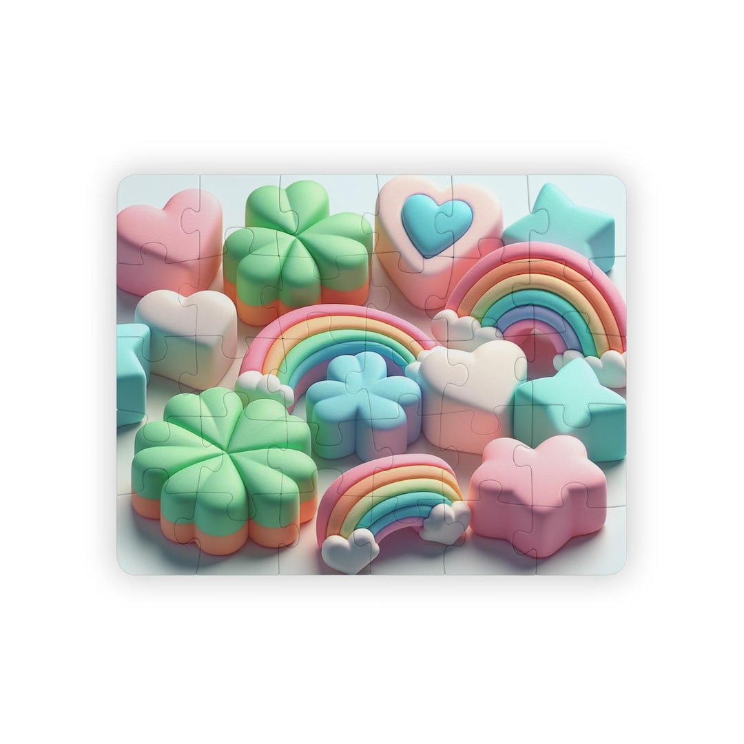Kids' Jigsaw Puzzle: Rainbow Marshmallow Charms, Hearts, Clovers (30 ...