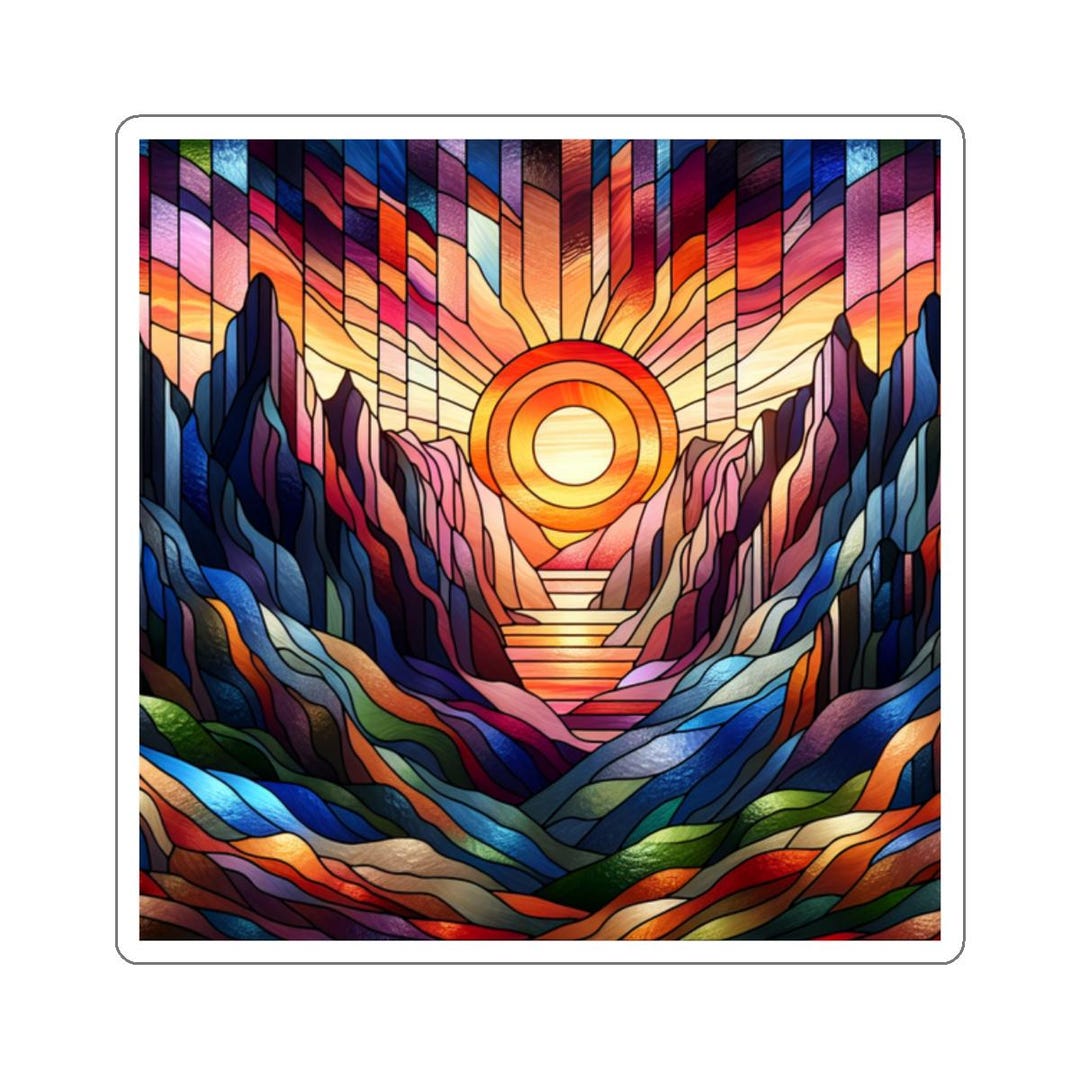 Stained Glass Sunset Stickers, Mountain Sticker, Nature Decals, Laptop ...