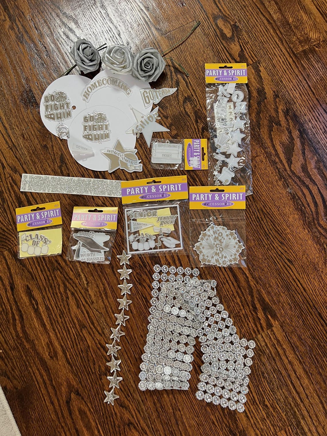 Senior Silver & White Homecoming Mum Trinkets Lot Letters Stickers ...