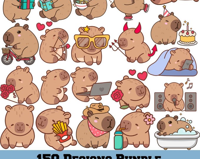 Cute Capybara Svg, Funny Capybara Clipart Bundle, Set Kawaii Animal ...