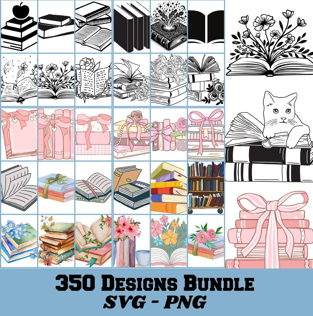 Book Svg Bundle, Reading Book Svg, Stack of Books Svg, Open Book Svg ...