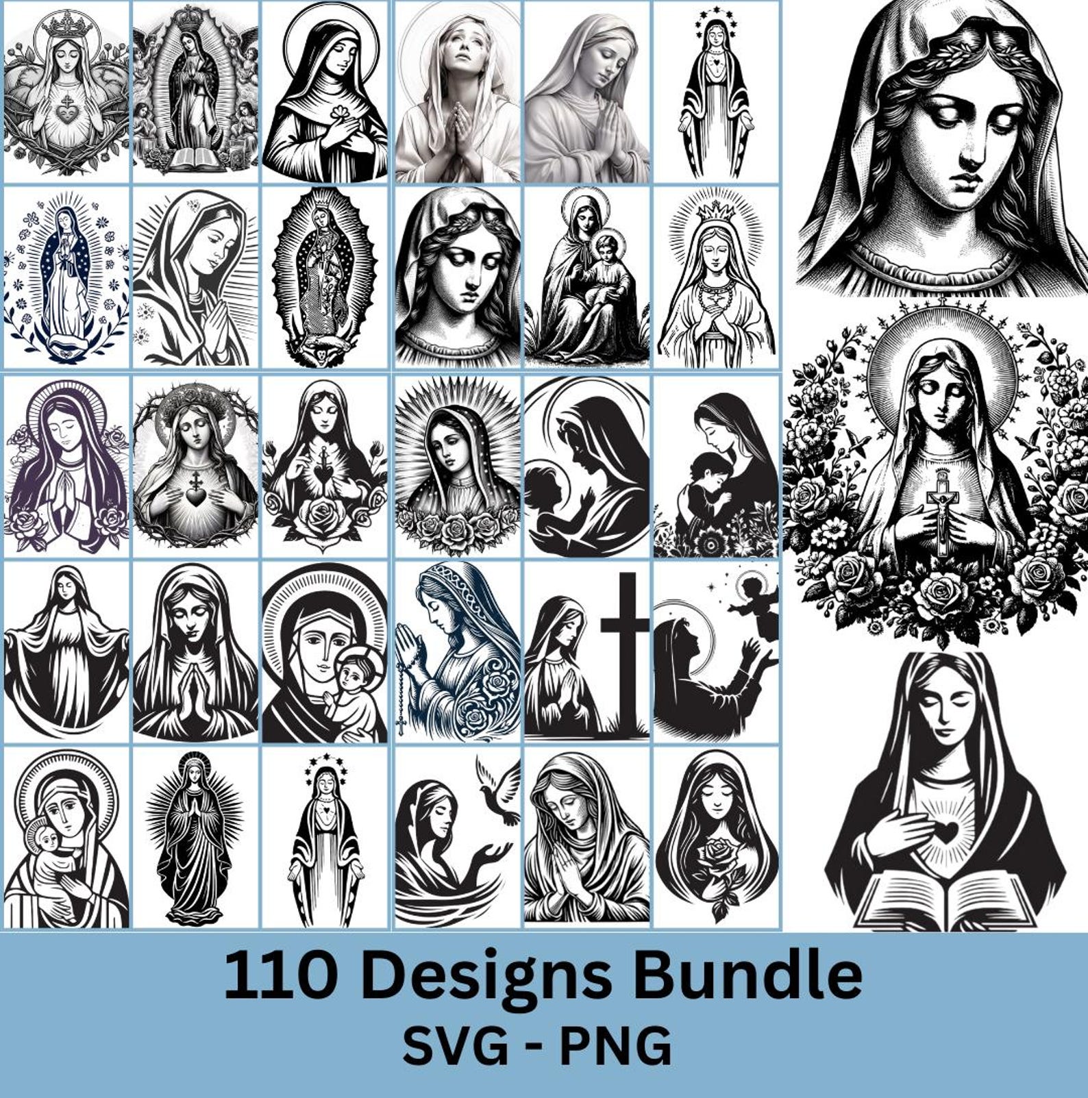 Virgin Mary SVG PNG Bundle, Mother Mary Png, Virgin Mary Vector, Mother ...
