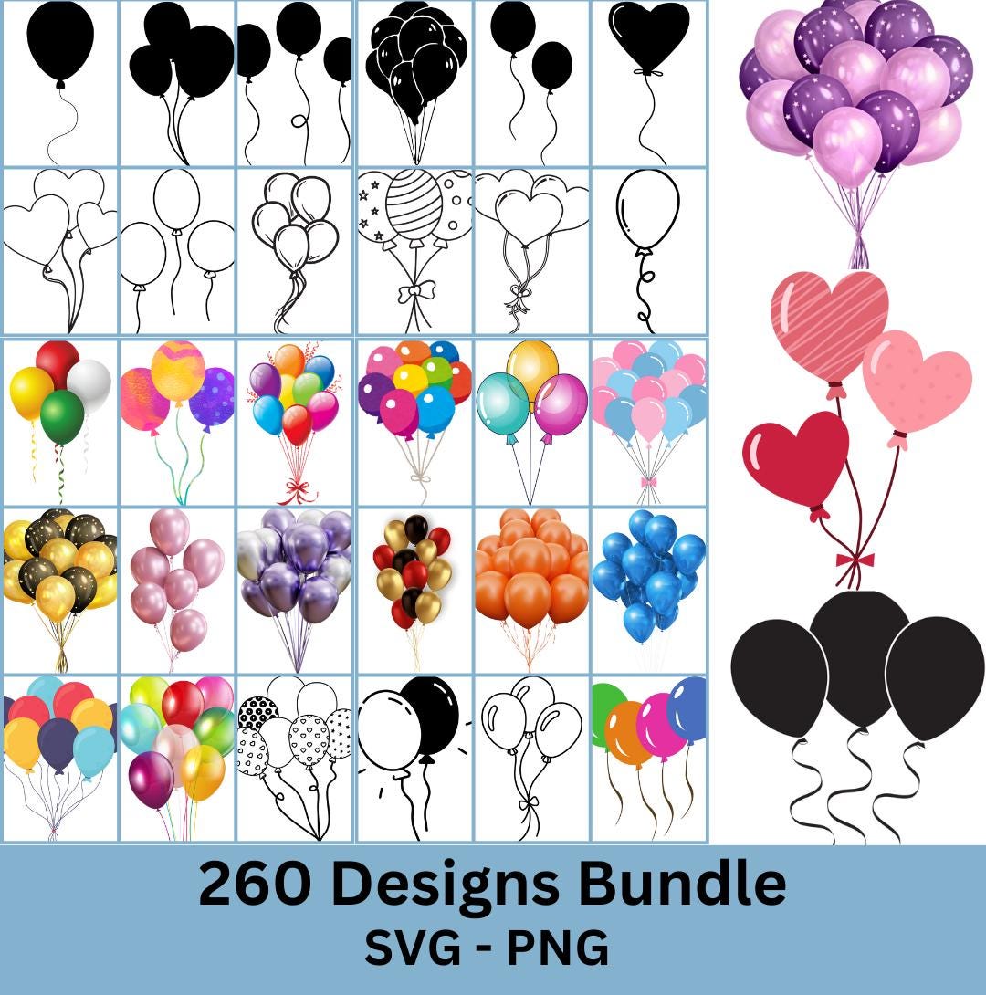 Balloons Svg Bundle, Colorful Balloons Clipart Bundle, Balloon Outline ...