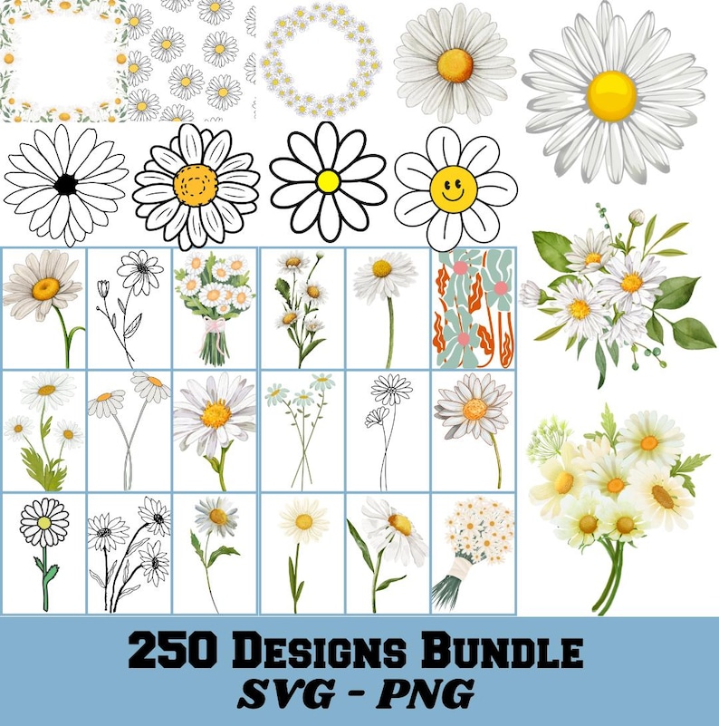 Daisy SVG Bundle, Daisy Flower Svg, Daisy PNG Bundle, Floral Svg ...