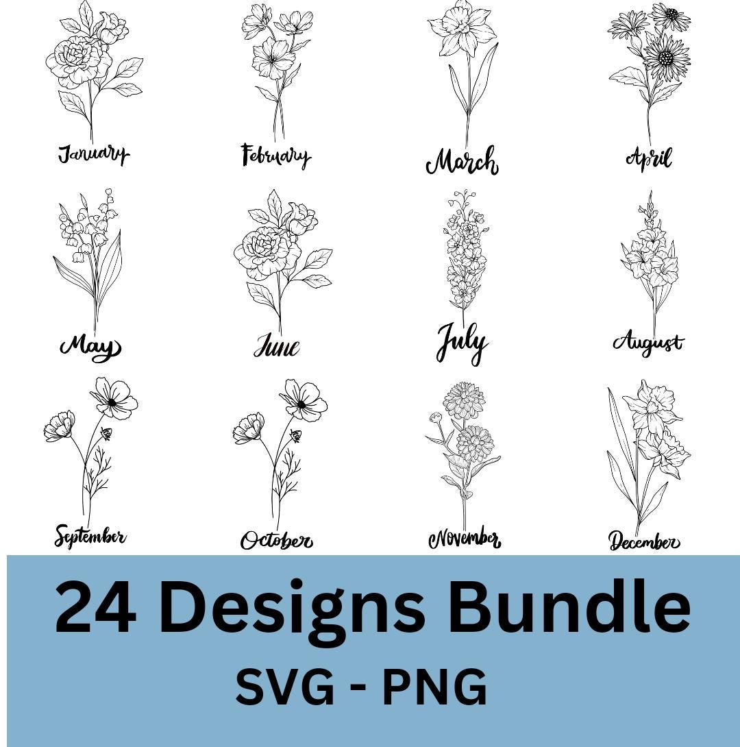 Birth Month Flower Clipart, Birth Flower PNG, Birth Month Flower ...