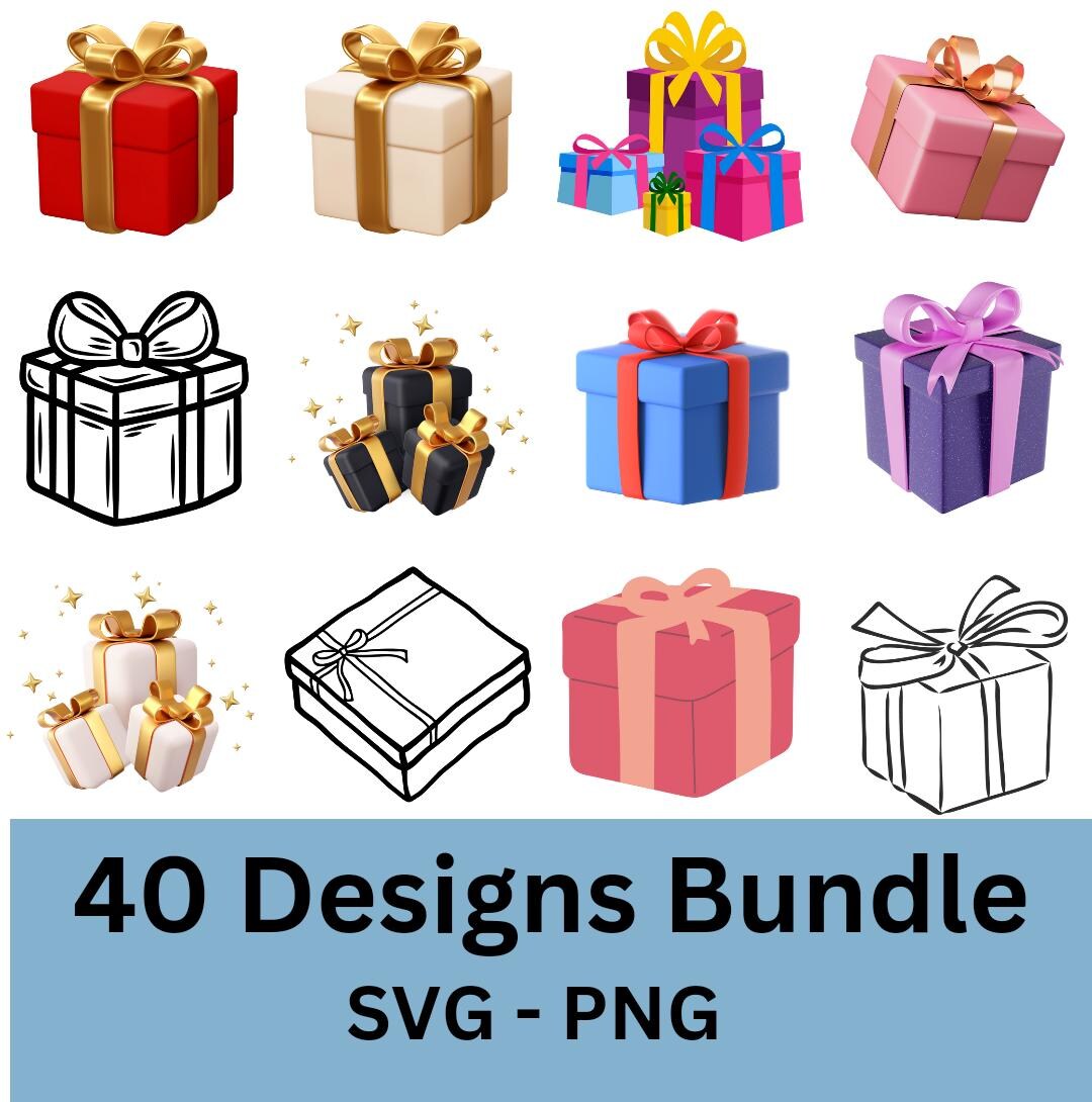 Gift Box SVG Bundle, Gift Box PNG Bundle, Gift Box Clipart, Christmas ...
