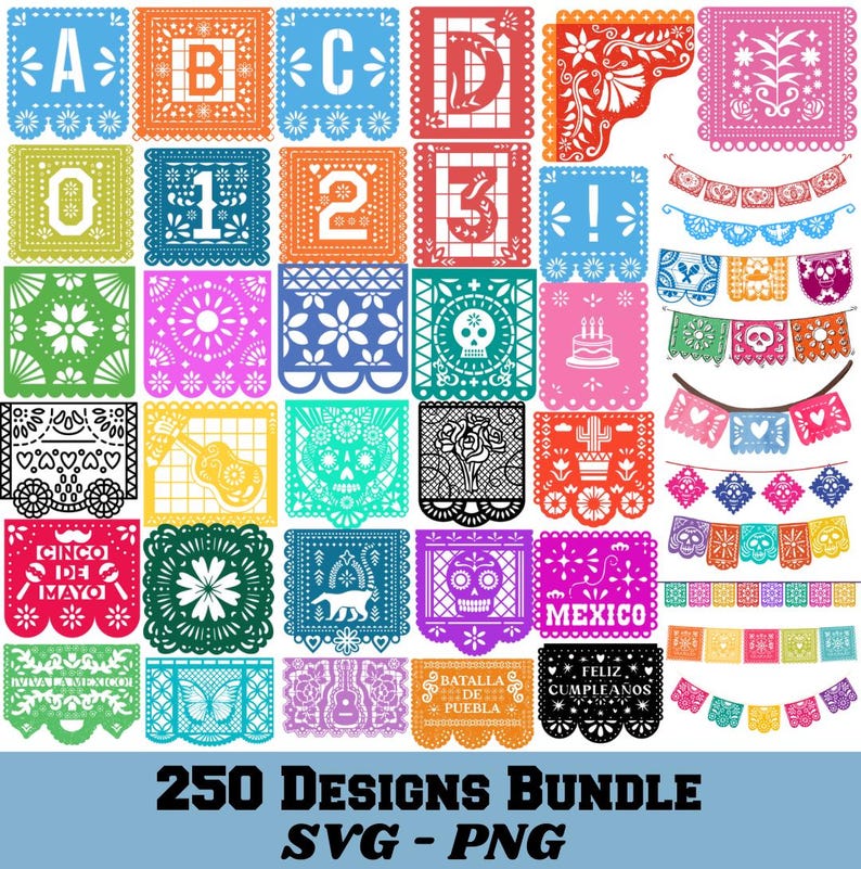 Papel Picado SVG Bundle, Papel Picado PNG Bundle, Papel Picado Clipart ...