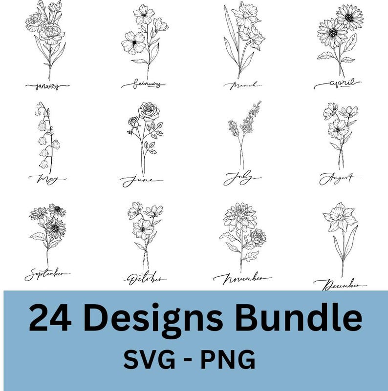 Birth Flowers Svg, Birth Flower Png, Birthmonth Flowers Png, Birth ...