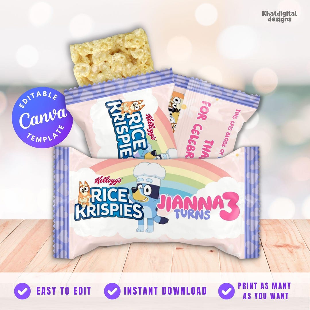Girl Blue Dog Rice Treat Label, Pink Girl Blue and Bingo Party Favors ...