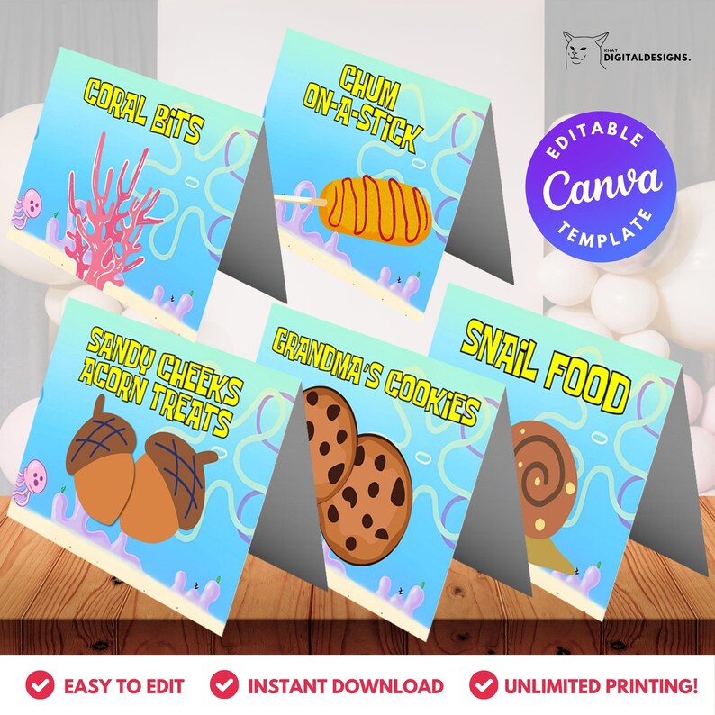 15 Editable Sponge Food Tent Labels | Sponge Birthday Party Decor ...