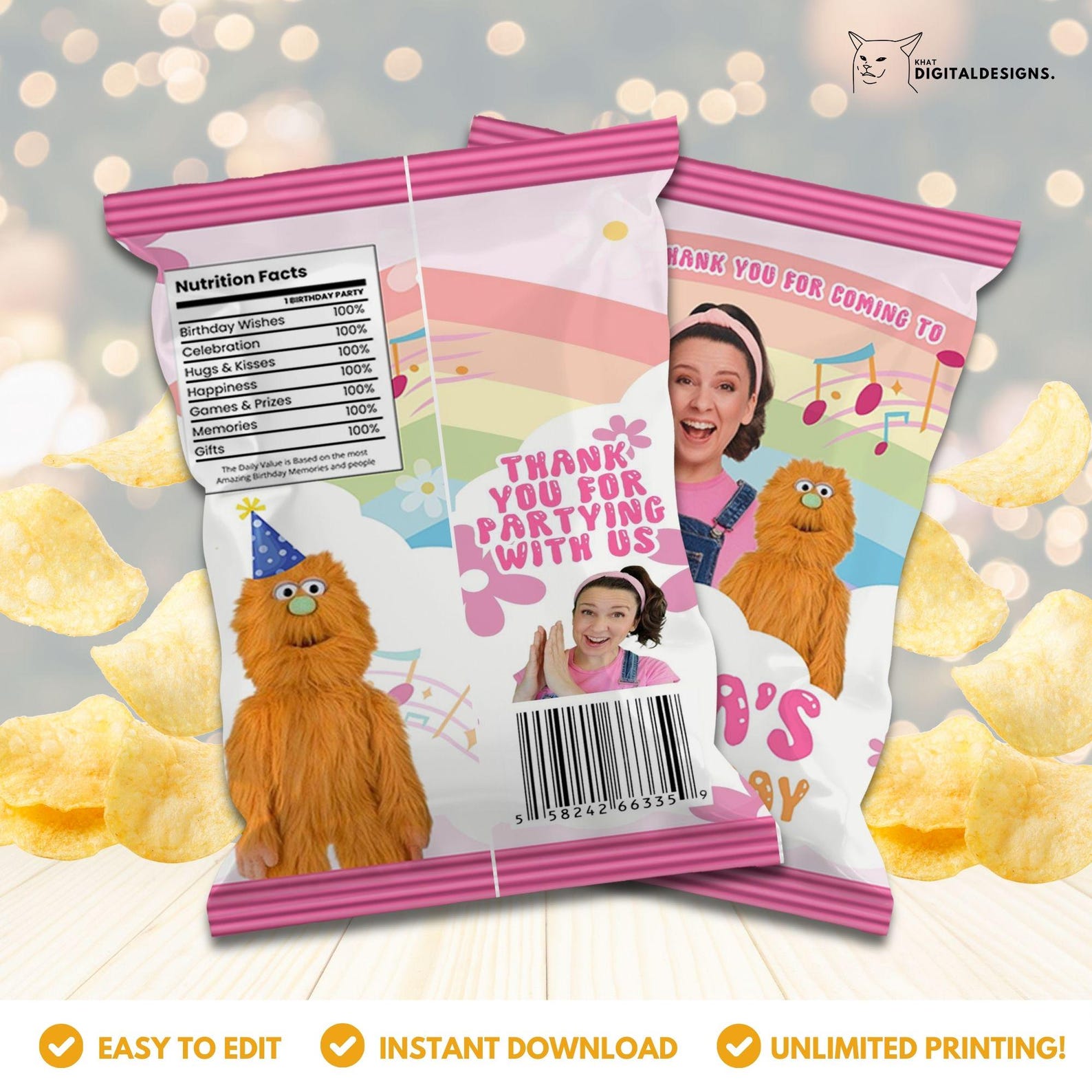 Editable Ms Rachel Chip Bag, Ms Rachel Party Favor Printable, Ms Rachel ...