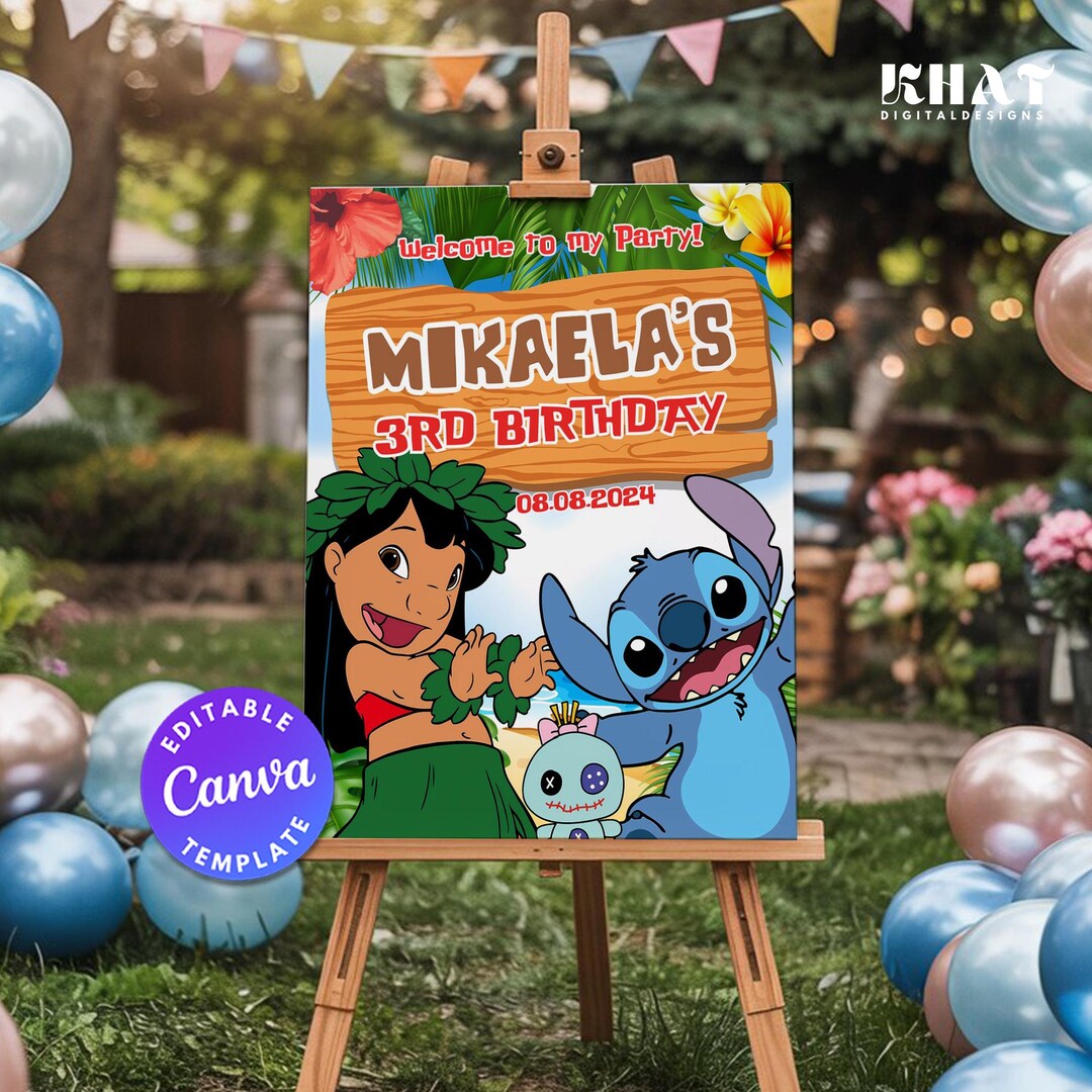 Lilo Welcome Banner, Stitch Birthday Banner, Birthday Party Backdrop ...
