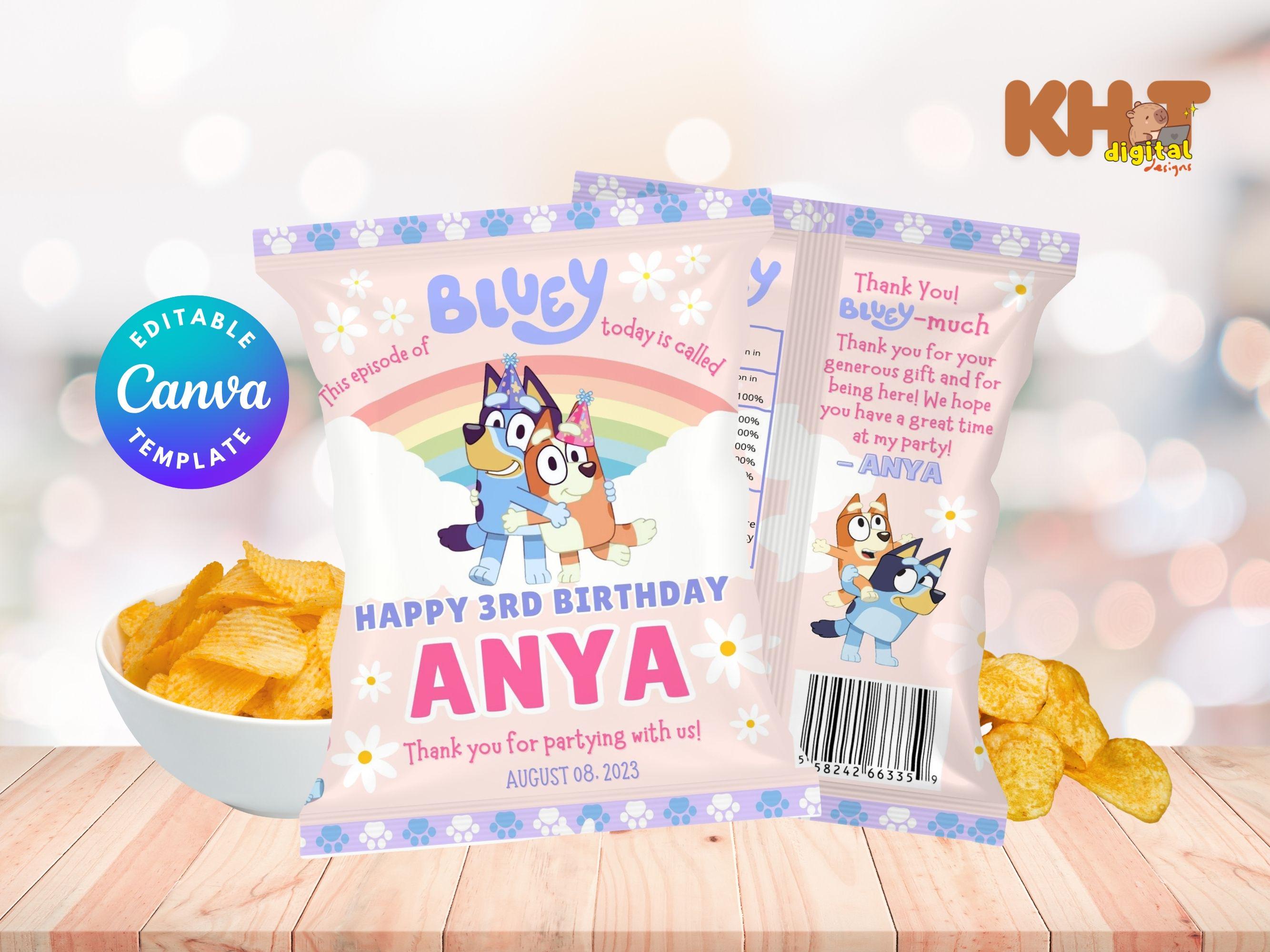 Editable Bluey Chip Bag Label, Girl Bluey and Bingo Party Favors Blue ...