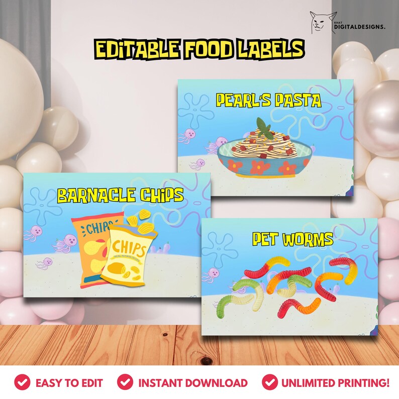 15 Editable Sponge Food Tent Labels | Sponge Birthday Party Decor ...