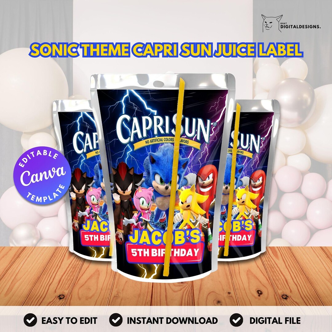 Editable Sonic 3 Capri Sun Label, Juice Pouch Label, Editable Party ...