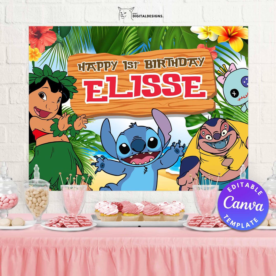 Lilo Stitch Birthday Party Banner, Stitch Party Backdrop, Stitch ...