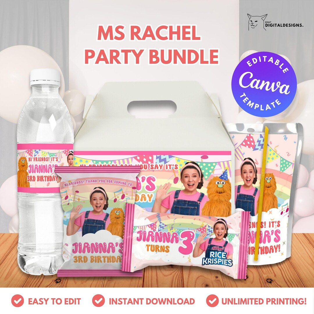 Editable Ms Rachel Party Favor Bundle, Ms Rachel Chip Bags, Ms Rachel ...