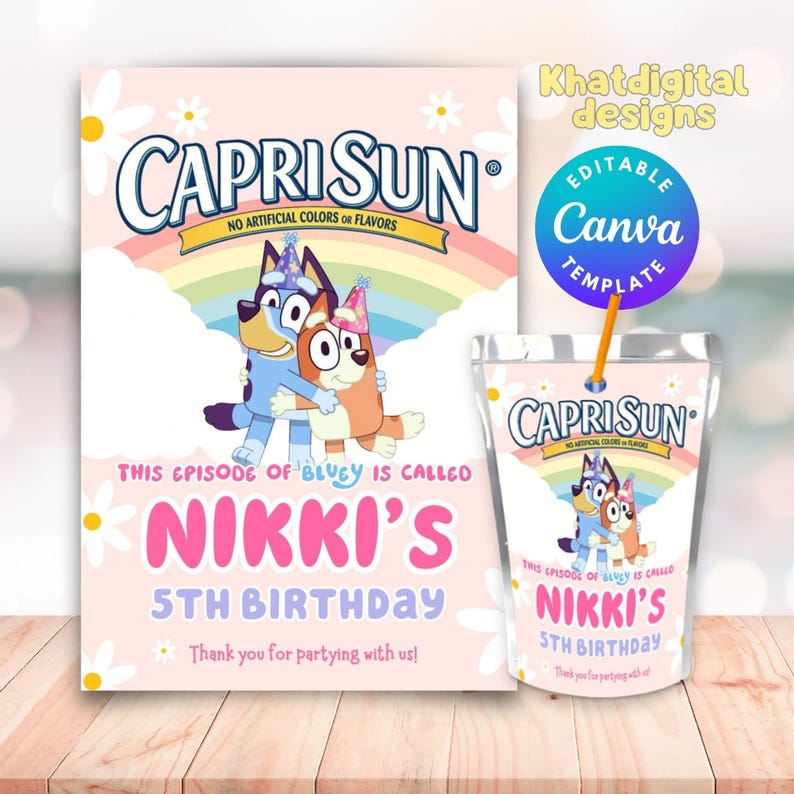 Caprisun Bluey Juice Label, Bluey Caprisun Label Template, Capri Sun ...