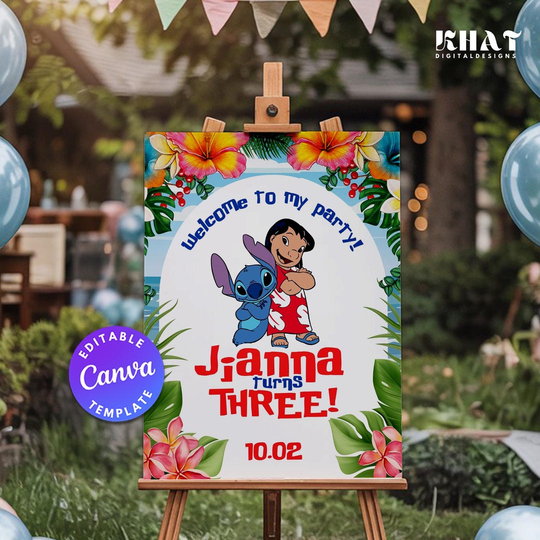 Lilo Stitch Welcome Banner, Birthday Banner, Birthday Party Backdrop ...