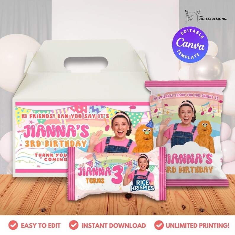 5in1 Editable Ms Rachel Party Favor Bundle, Ms Rachel Chip Bags, Ms ...
