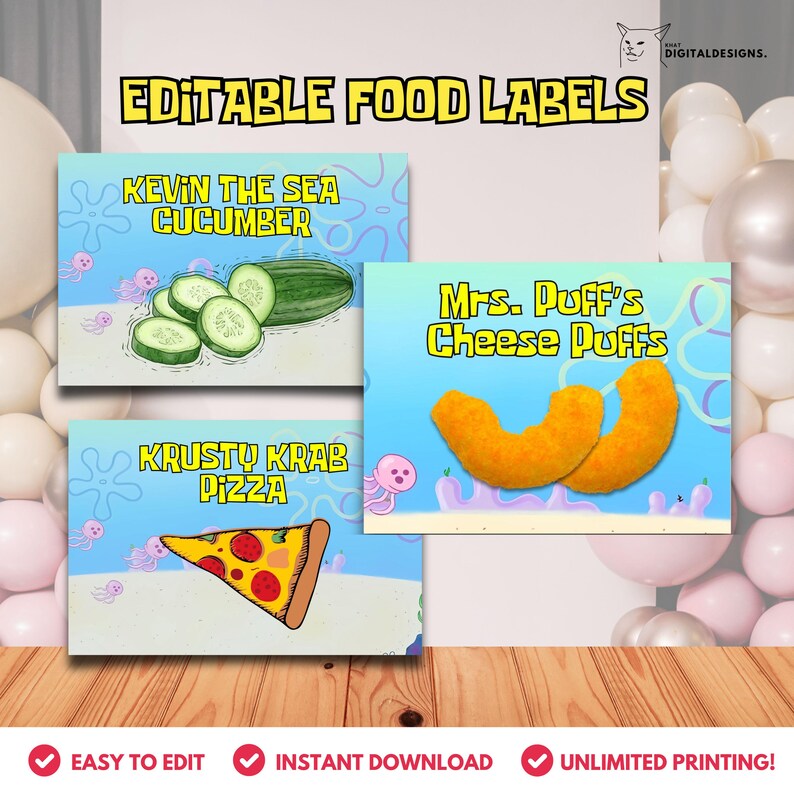 15 Editable Sponge Food Tent Labels | Sponge Birthday Party Decor ...