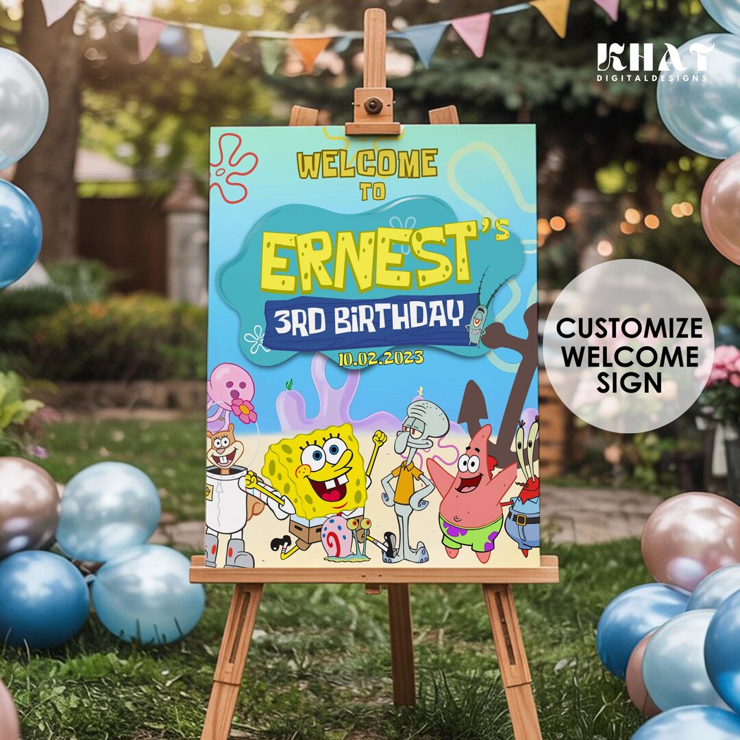 Custom Sponge Birthday Welcome Poster | Yellow Sponge Birthday Banner ...