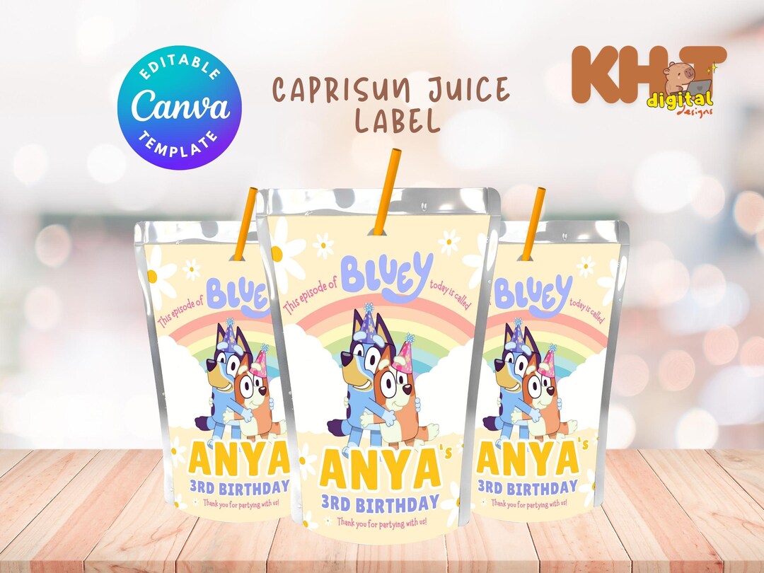 Editable Juice Label Blue Dog, Capri Sun Label, Printable Template ...