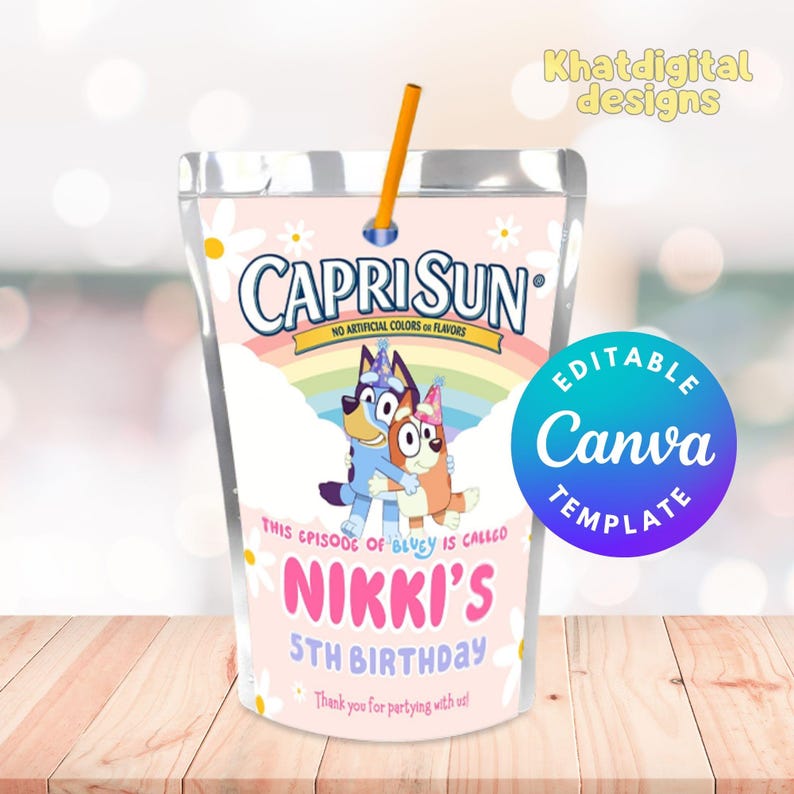 Caprisun Bluey Juice Label, Bluey Caprisun Label Template, Capri Sun ...
