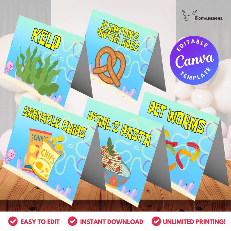 15 Editable Sponge Food Tent Labels | Sponge Birthday Party Decor ...