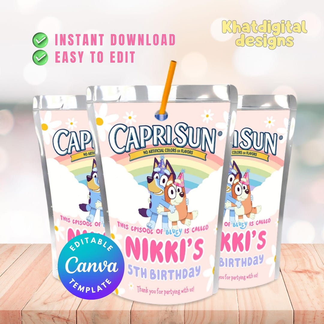 Capri Sun Blue Dog Juice Label, Bluey Capri Sun Label Template, Capri ...